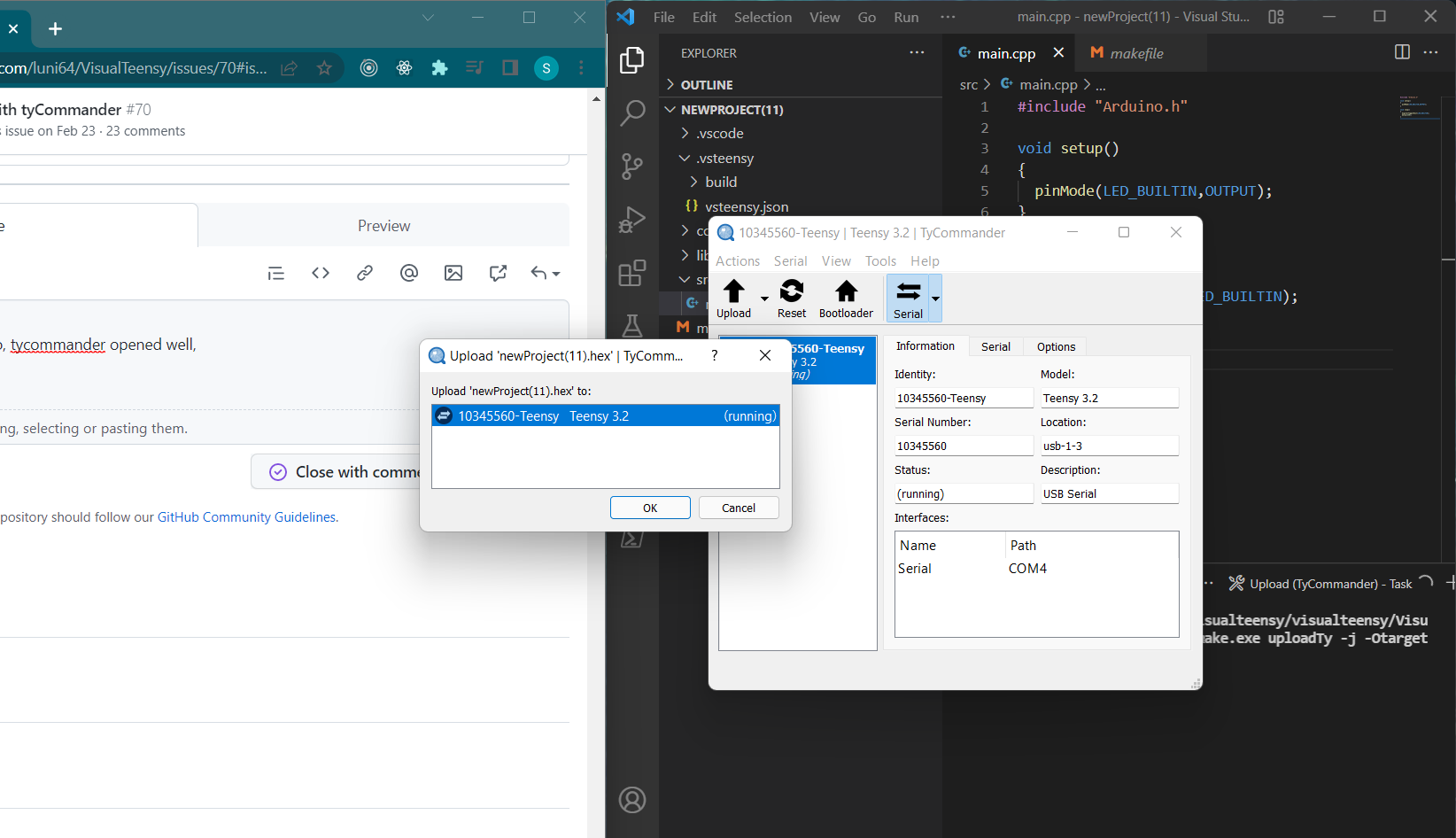 Error uploading with tyCommander · Issue #70 · luni64/VisualTeensy · GitHub