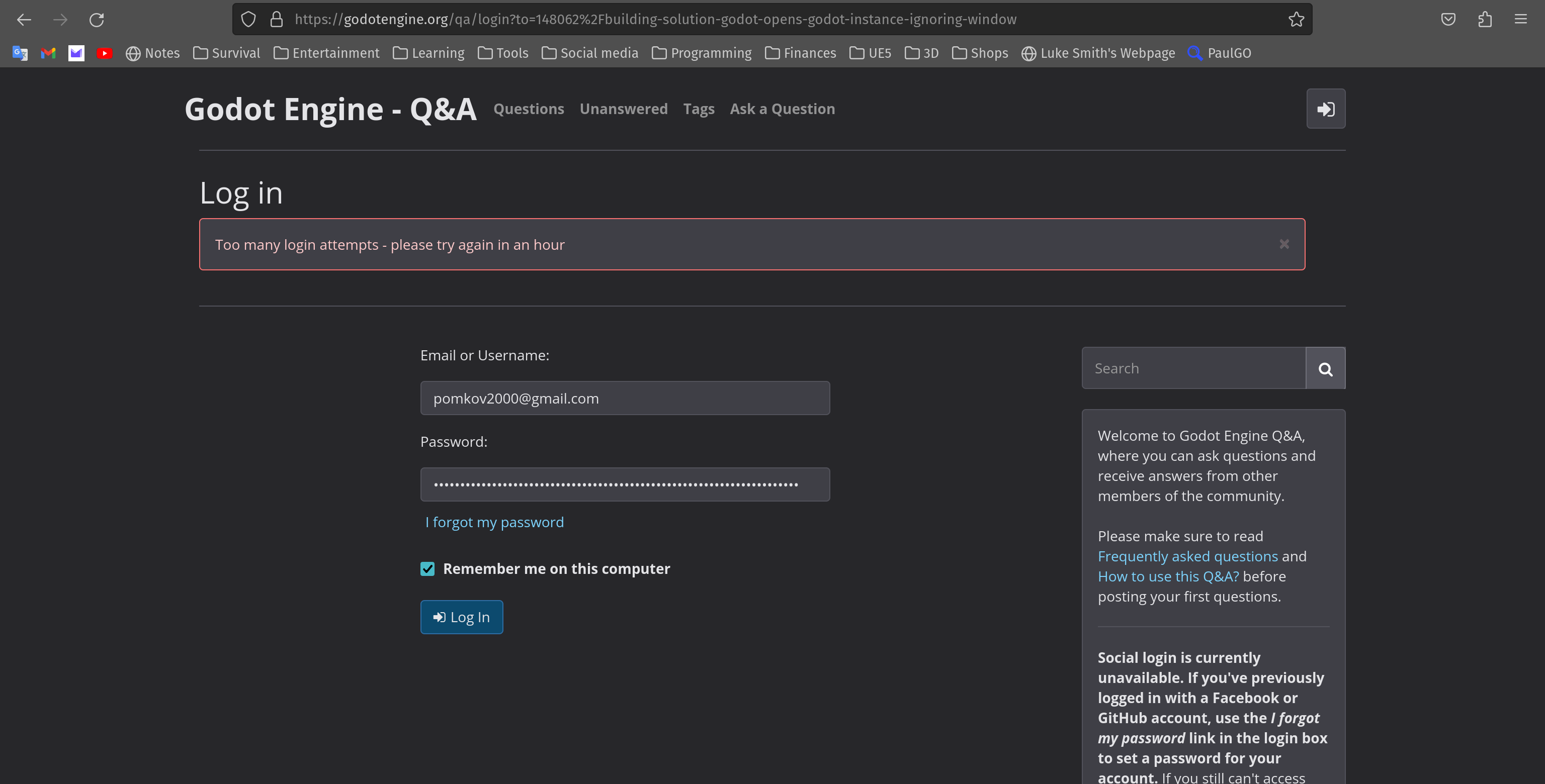 Too many login attempts - please try again in an hour · Issue #10 · godotengine/godot ...