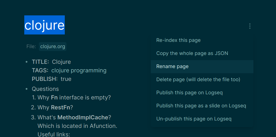 在Pages里边修改名字后无法应用到全局 · Issue #146 · logseq/logseq · GitHub