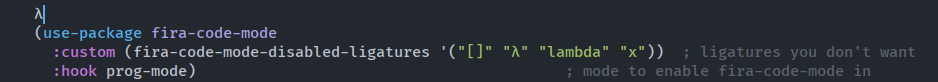 How to disable lambda ligature · Issue #15 · jming422/fira-code-mode ...