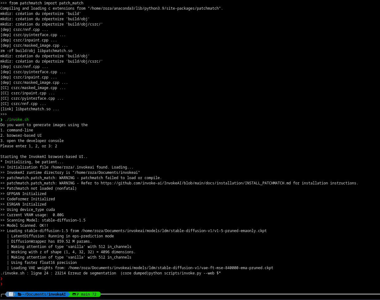Bug Segfault Line 24 Invokepy And Problem With Patchmatch · Issue 1888 · Invoke Aiinvokeai 