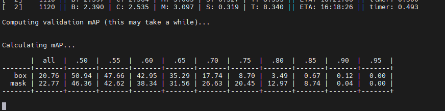 Training stuck at the first validation calculation · Issue #678 · dbolya/yolact · GitHub
