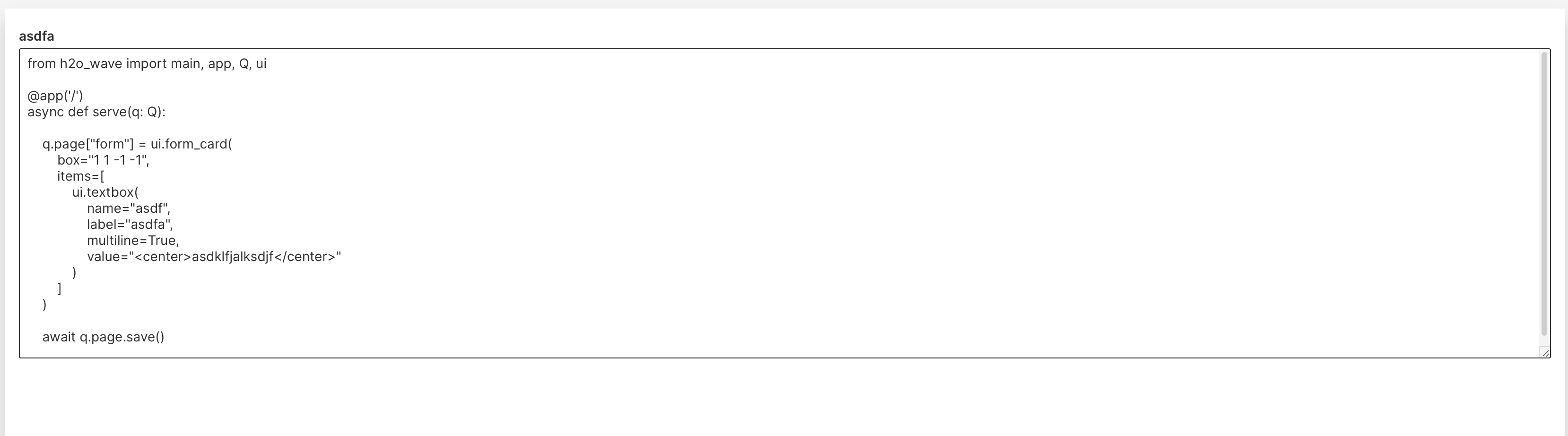 Multiline Textbox for Code · Issue #1388 · h2oai/wave · GitHub