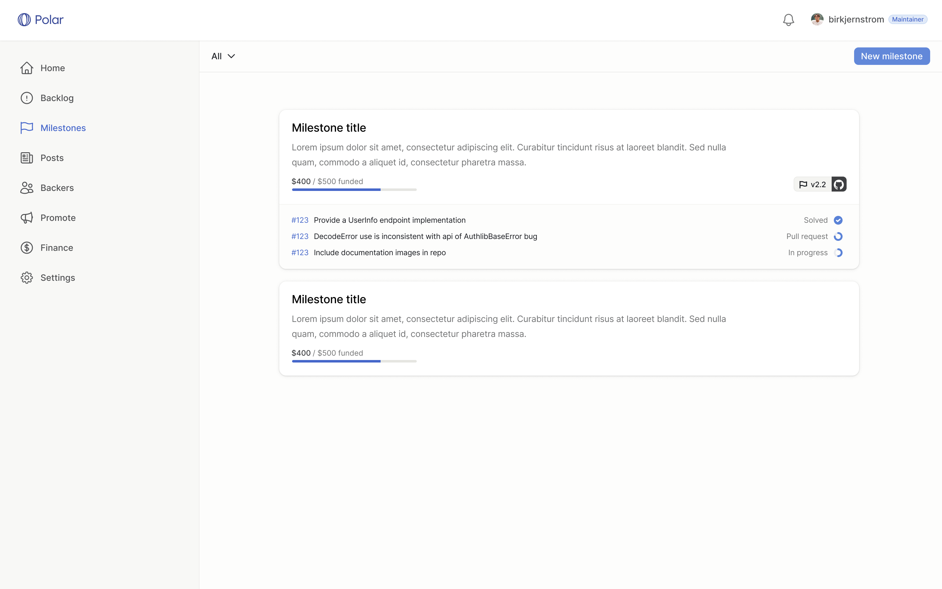[POL-55] Milestones · Issue #926 · polarsource/polar · GitHub