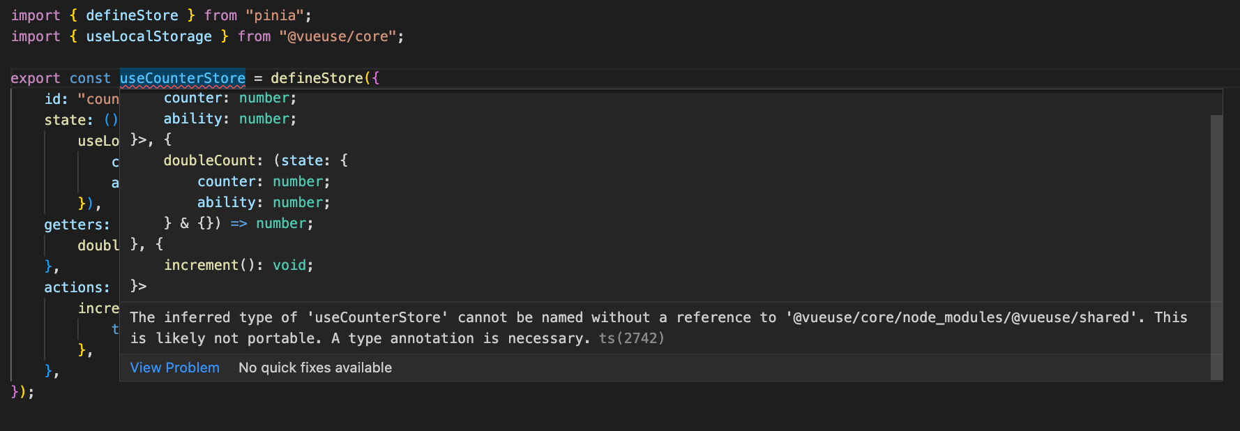 Bug using useLocalStorage in pinia store · Issue #1667 · vueuse/vueuse · GitHub