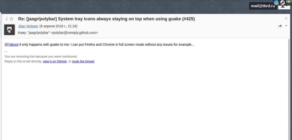 Tray icons on top of fullscreen windows · Issue #425 · polybar/polybar · GitHub