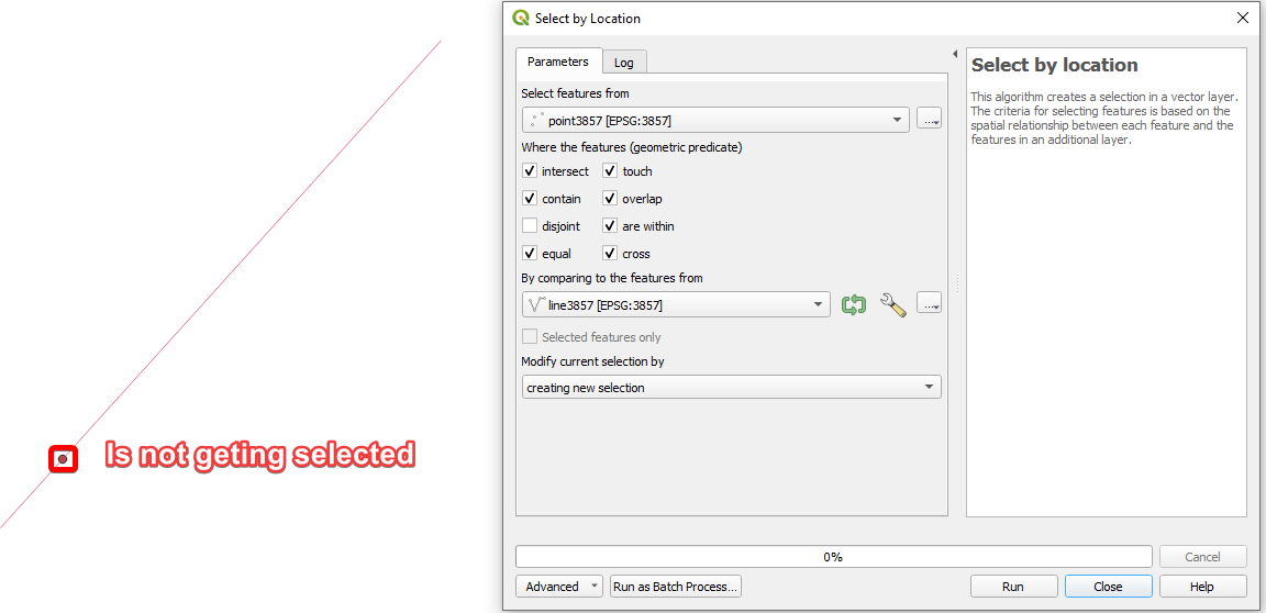 Select by Location - Point that is snapped along a linestring, is only ...