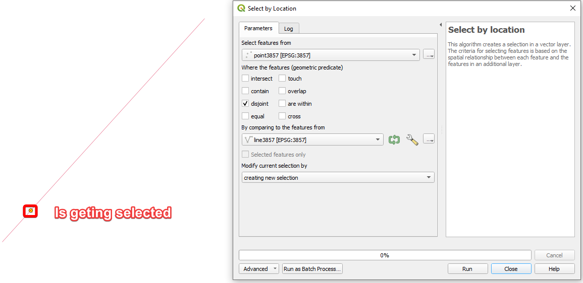Select by Location - Point that is snapped along a linestring, is only being selected when using ...