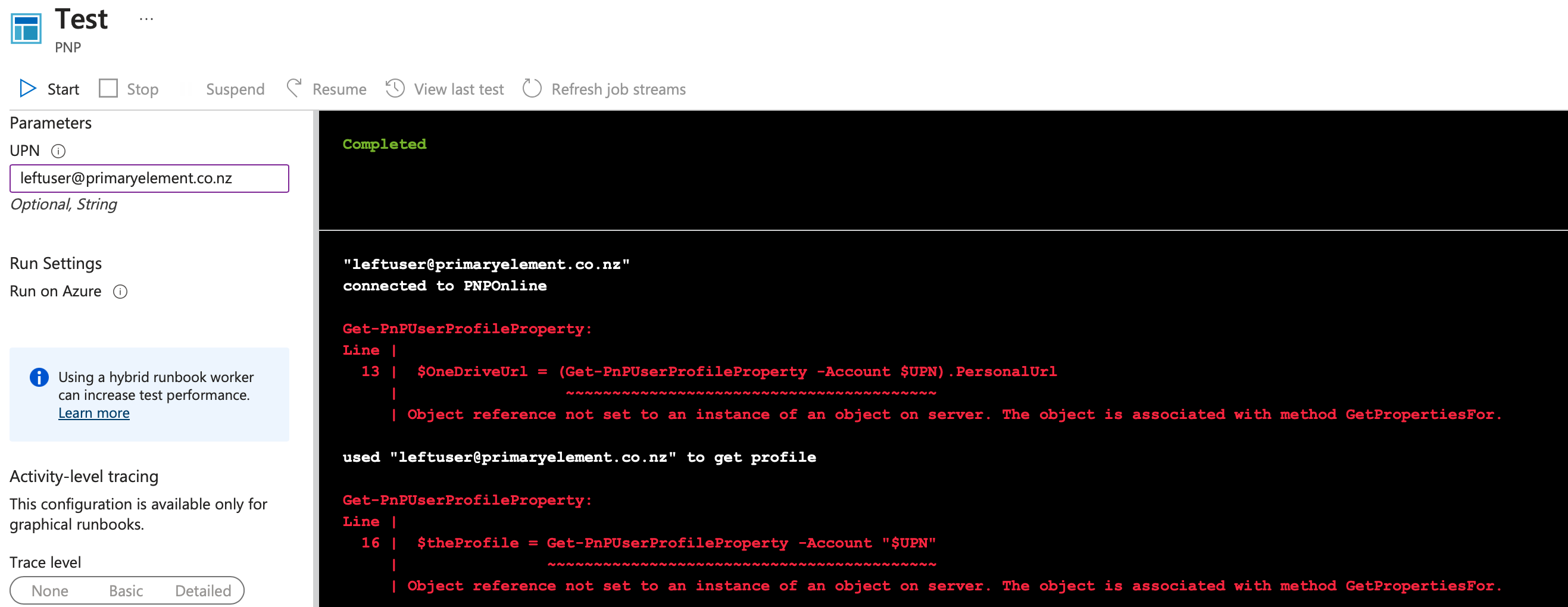 [bug] Get Pnpuserprofileproperty Account Wont Accept Upn Within A Variable In Azure Automation