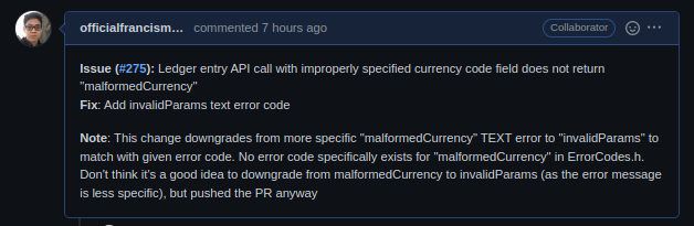 “ledger_entry” with request improperly specified a Currency Code field do not return ...