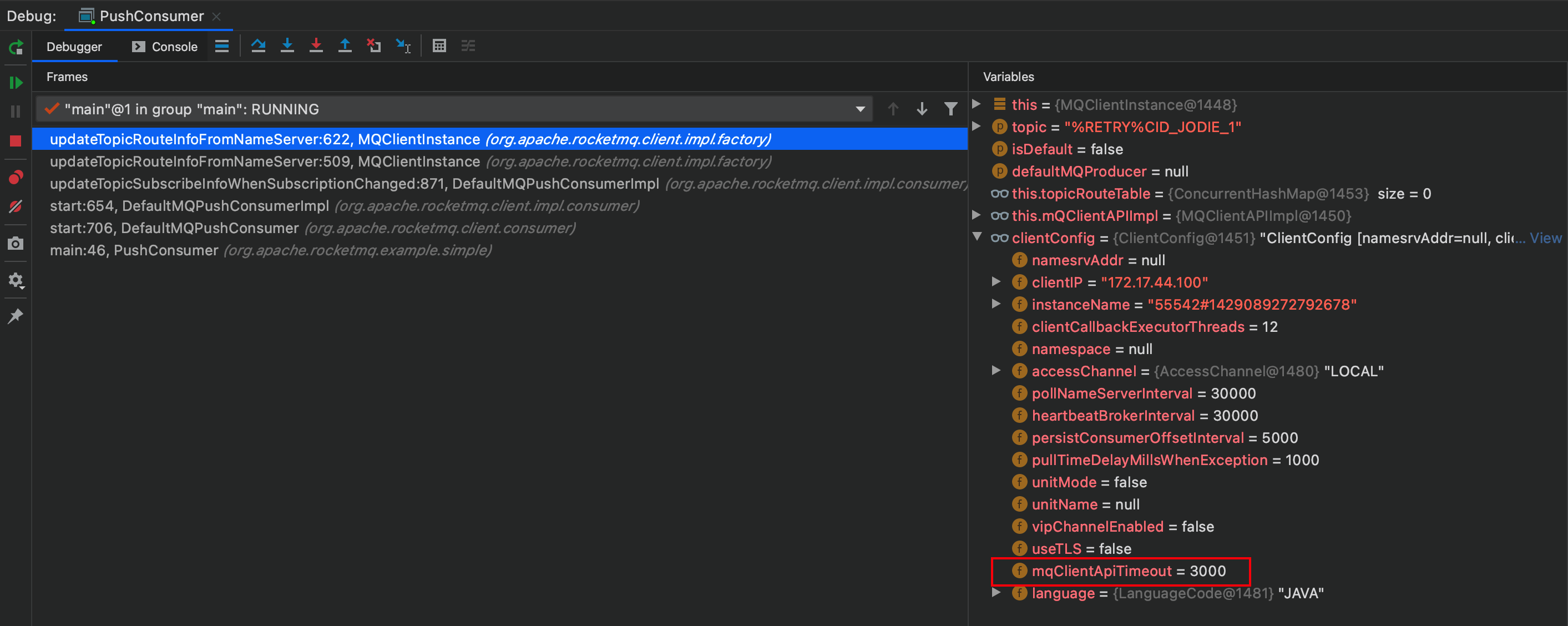 mqClientApiTimeout didn't take effect when set · Issue #3430 · apache/rocketmq · GitHub
