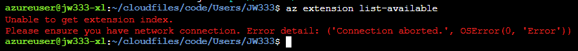 Unable to list index: Unable to get extension index. Please ensure you have network connection ...
