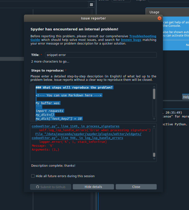 Button Submit Issue To Github Disabled · Issue 10378 · Spyder Idespyder · Github