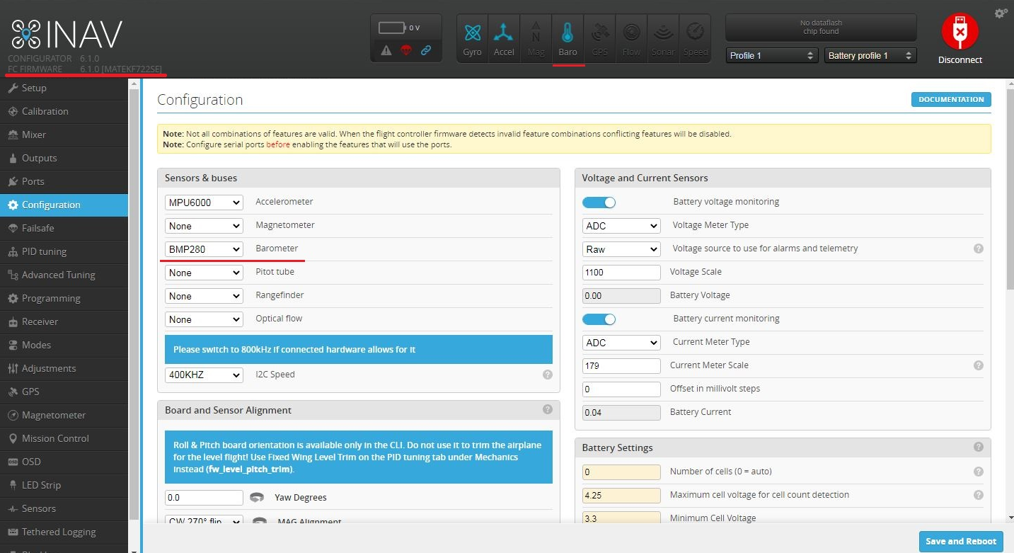 iNav 6.1 no baro on Matek F722SE · Issue #1781 · iNavFlight/inav-configurator · GitHub