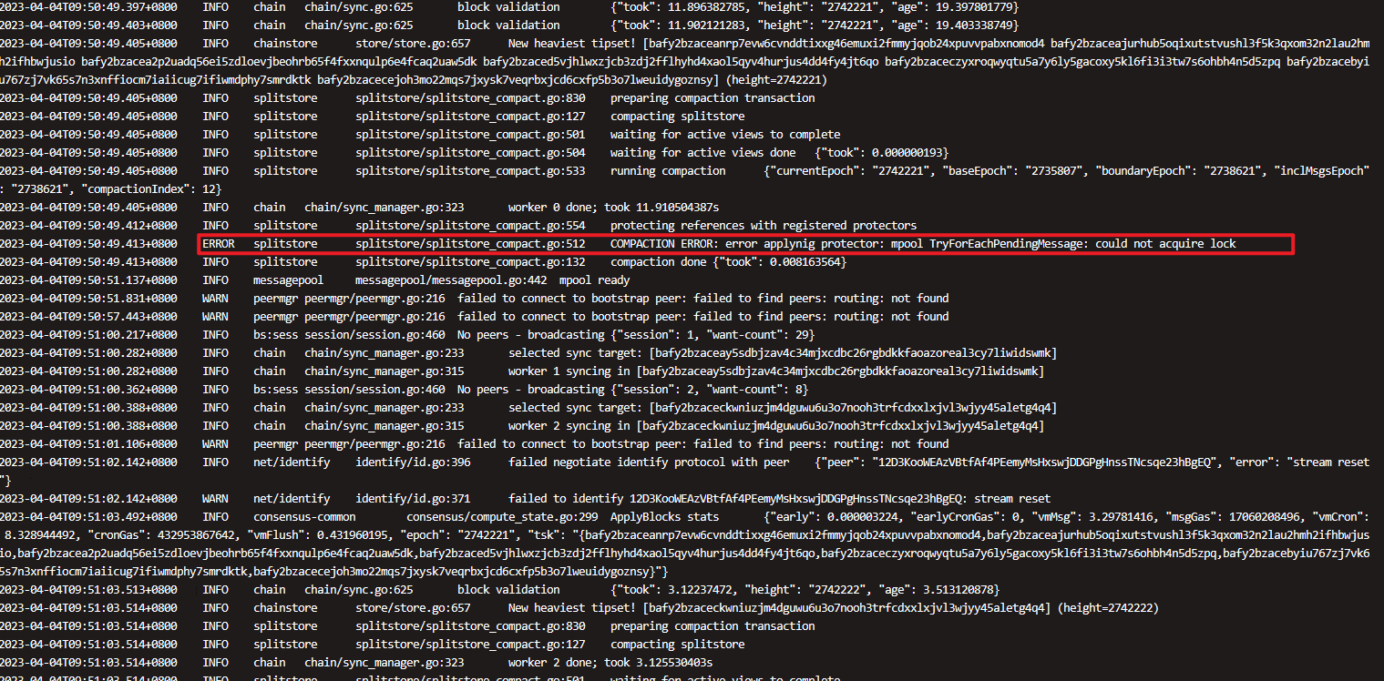 COMPACTION ERROR, the chain is growthing · Issue #10615 · filecoin-project/lotus · GitHub