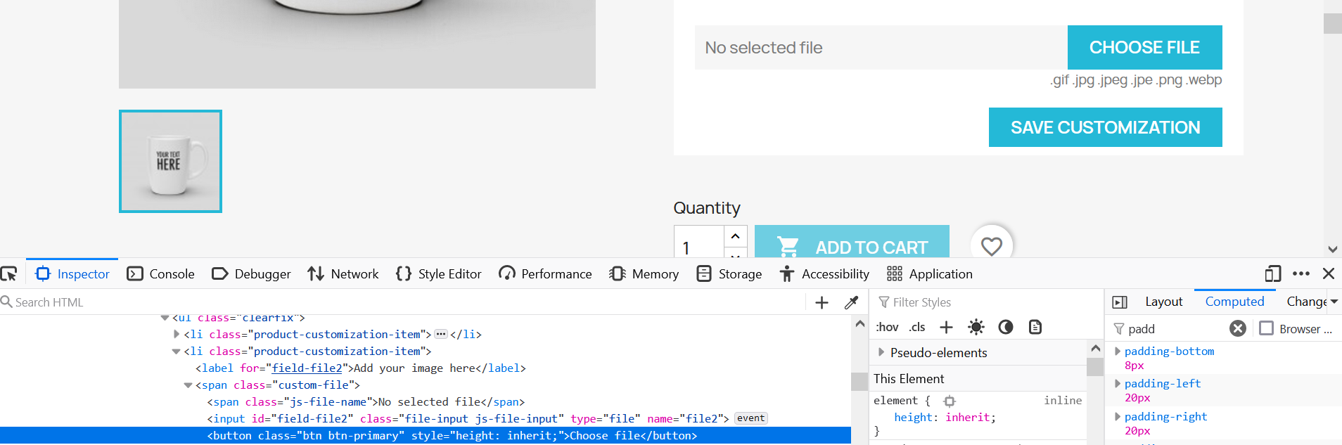 FO - Button of file field in customization product has a smaller height rather than its field ...