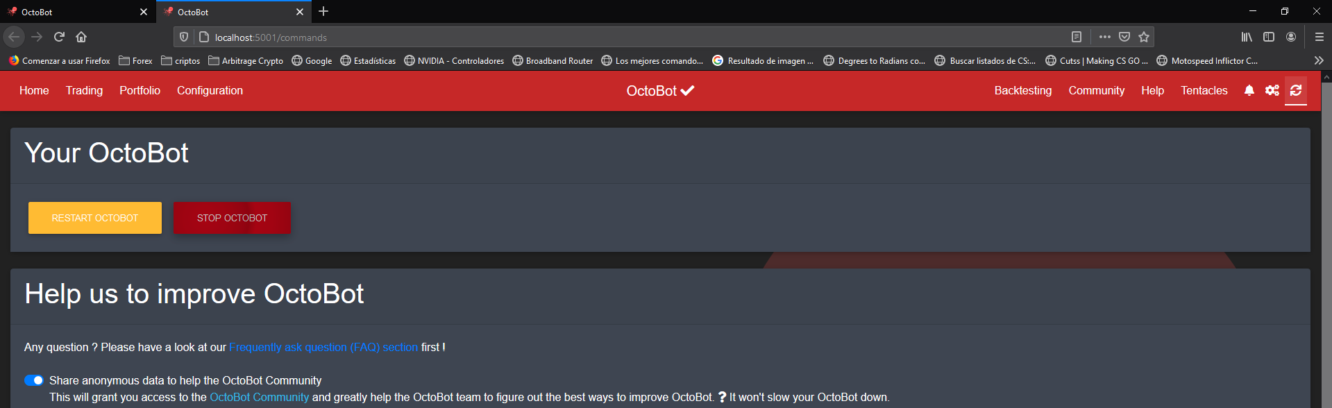A problem with the web interface · Issue #1515 · Drakkar-Software/OctoBot · GitHub