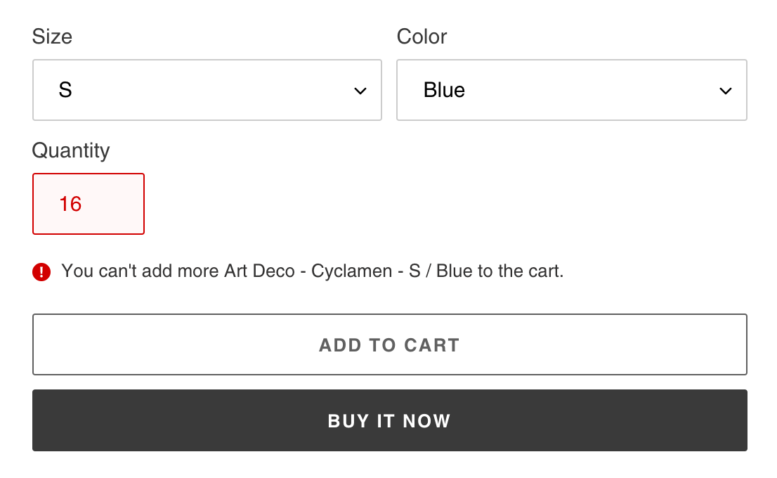 Product Page: Add quantity limit error messaging · Issue #398 · Shopify ...