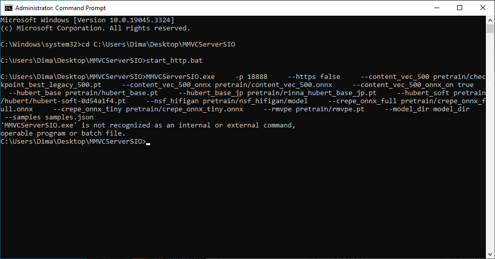 [ISSUE]: 'MMVCServerSIO.exe' is not recognized as an internal or external command, operable ...