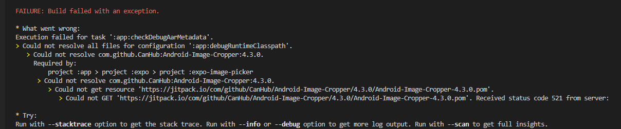 expo-image-picker --> Could not resolve com.github.CanHub:Android-Image-Cropper:4.3.0. · Issue ...