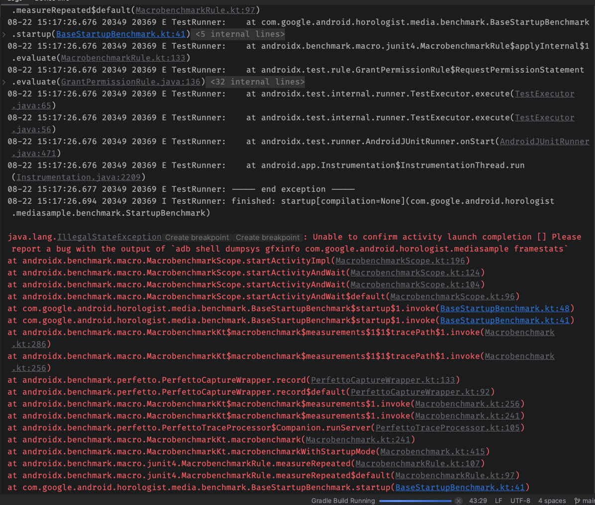 Startupbenchmark fails with IllegalStateException · Issue #1595 · google/horologist · GitHub
