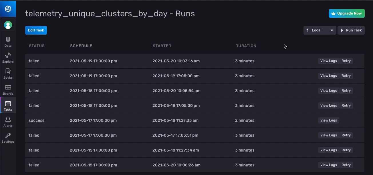 Tasks: Add a button to retry a failed task run · Issue #685 · influxdata/ui · GitHub