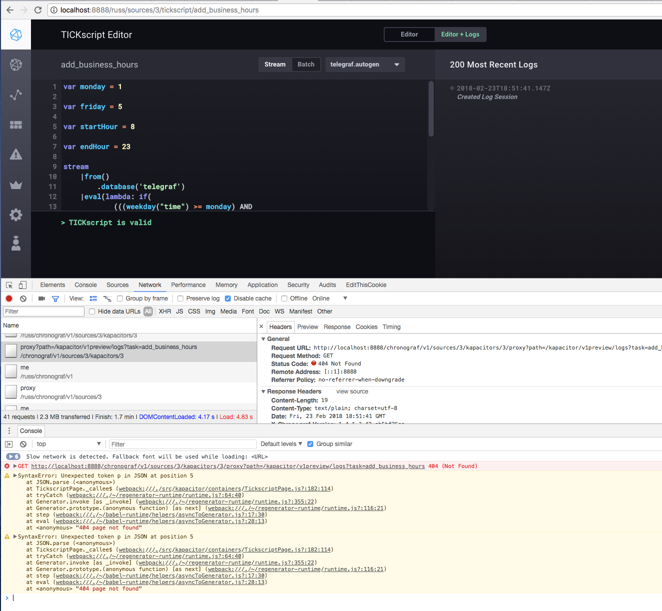 tickscript log viewer throwing 404 error and not loading logs · Issue #2849 · influxdata ...