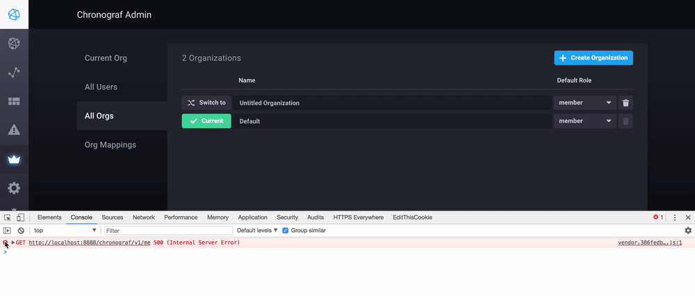 500 error when deleting an organization · Issue #3091 · influxdata/chronograf · GitHub