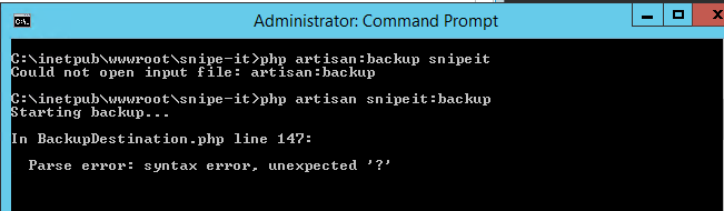 php artisan snipeit:backup error · Issue #7122 · grokability/snipe-it · GitHub