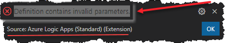 Definition contains invalid parameters. · Issue #223 · microsoft/vscode-azurelogicapps · GitHub
