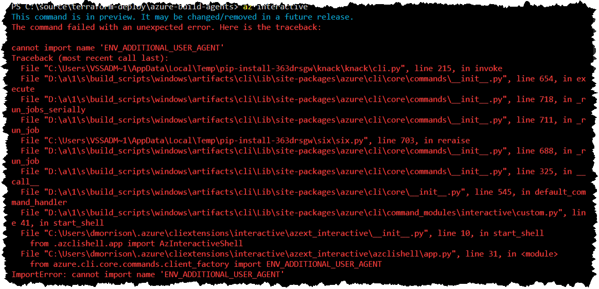 `az interactive` crashes with "cannot import name 'ENV_ADDITIONAL_USER_AGENT'" · Issue #1480 ...