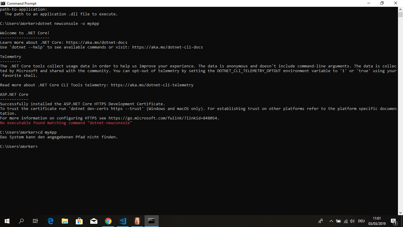 No Executable Found Matching Command Dotent Newconsole · Issue 2366 · Dotnet Core · Github