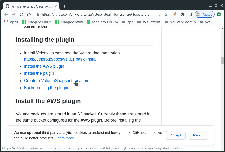 broken link for Create a VolumeSnapshotLocation in the Installing the plugin section · Issue ...