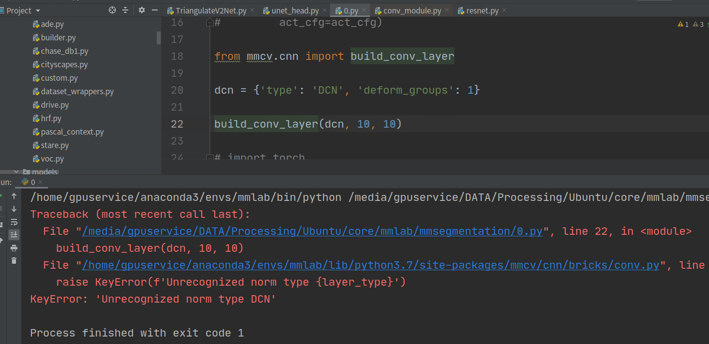 KeyError: 'Unrecognized norm type DCN' for build_conv_layer · Issue #627 · open-mmlab/mmcv · GitHub