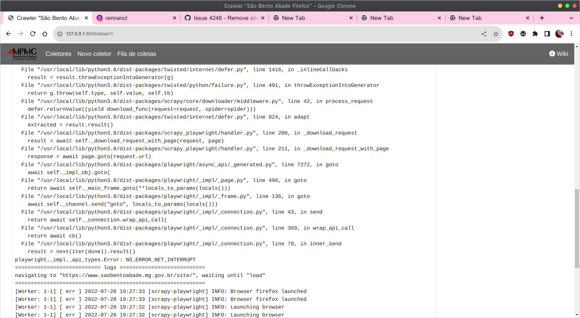 Erro com navegador Mozilla Firefox: playwright._impl._api_types.error: NS_ERROR_NET_INTERRUPT ...
