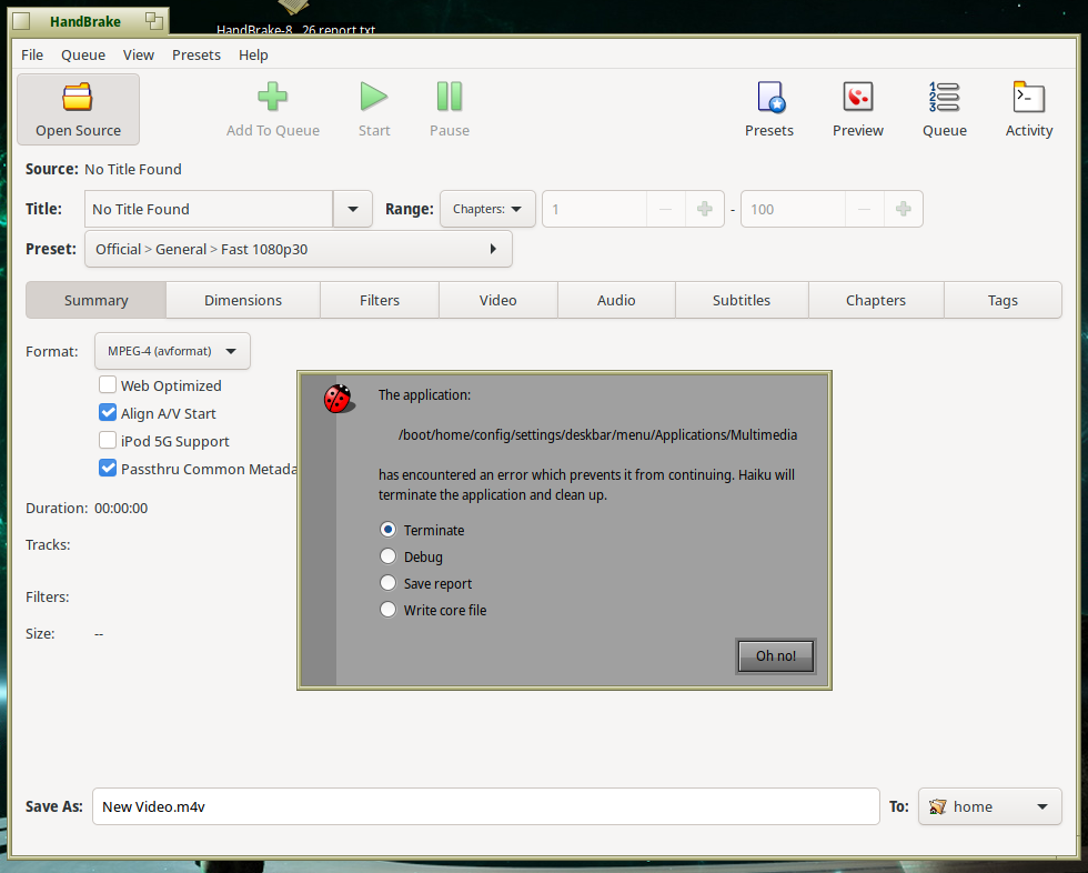 Handbrake Crashes · Issue 8698 · Haikuportshaikuports · Github
