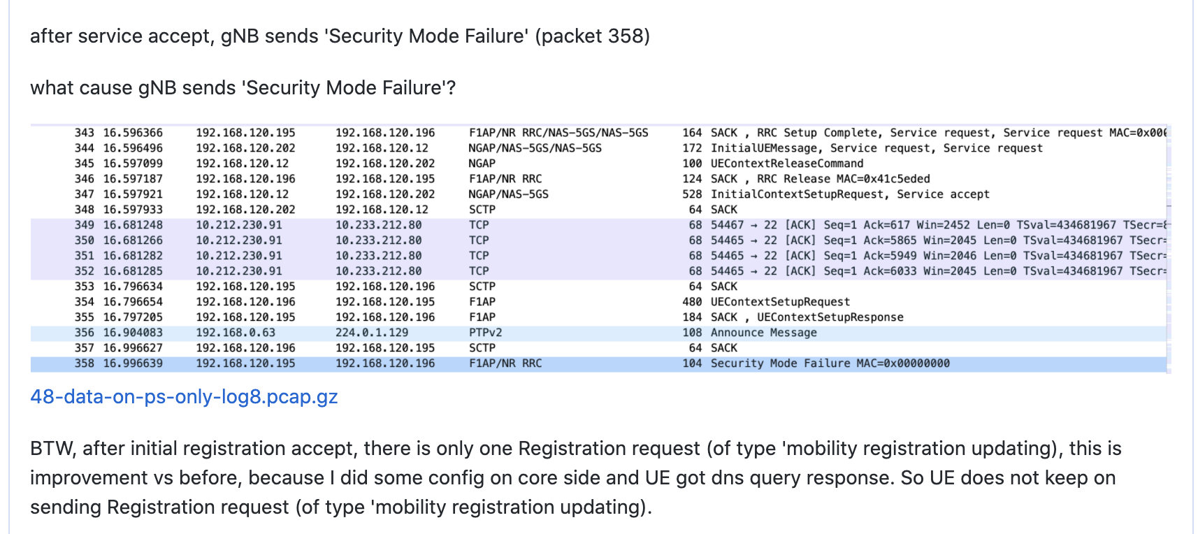 After successful 5G SA Registration and PDU session accept, UE keeps on doing Registration ...