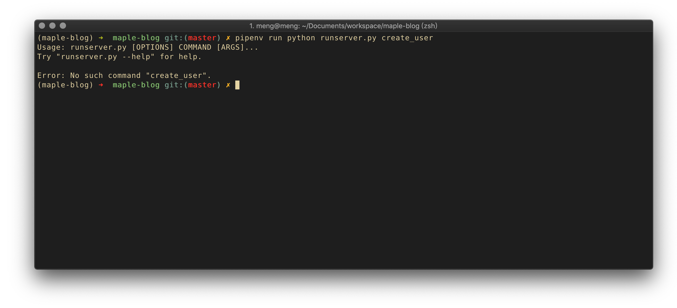 Error: No such command "create_user". · Issue #4 · honmaple/maple-blog · GitHub