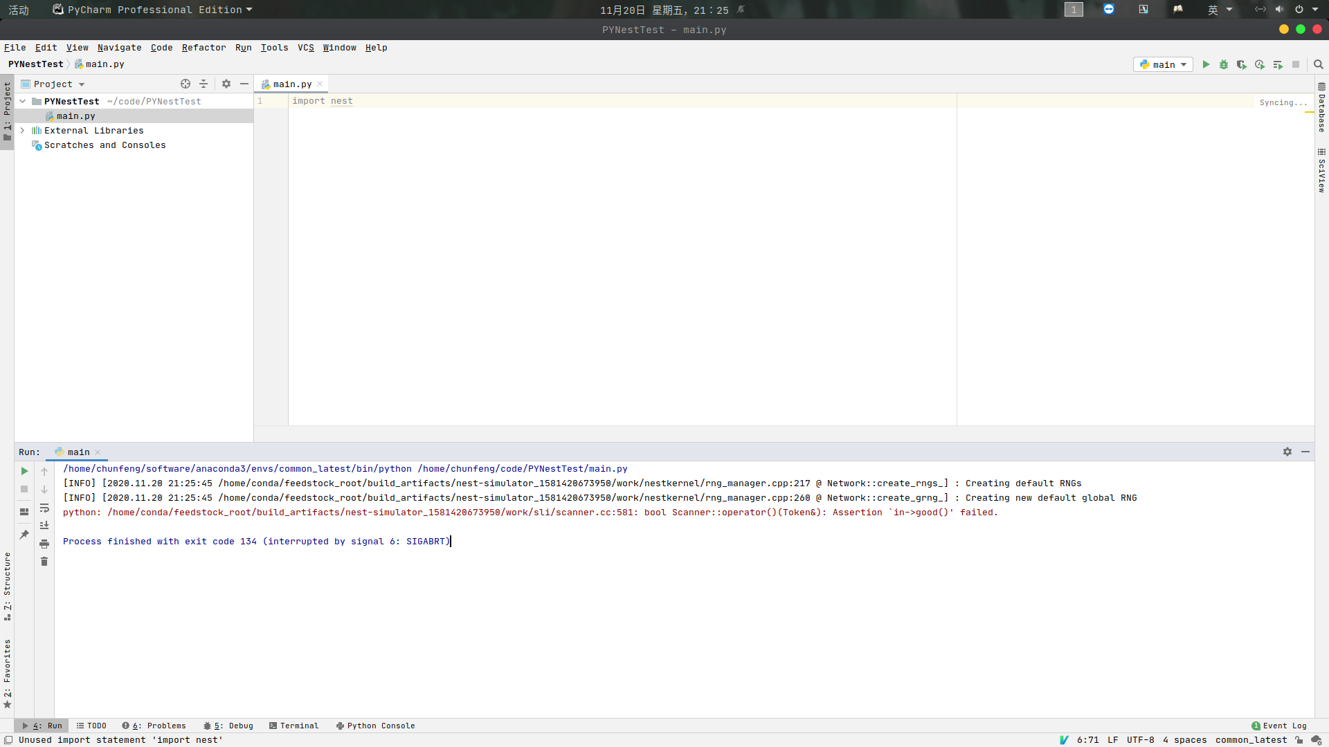 Can't import nest at PyCharm with Anaconda. · Issue #1854 · nest/nest-simulator · GitHub