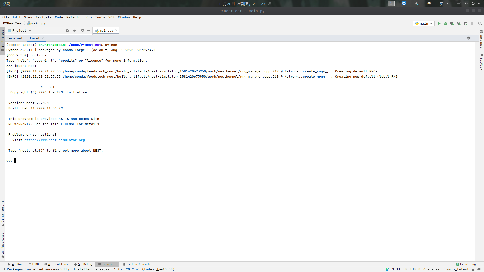 Can't import nest at PyCharm with Anaconda. · Issue #1854 · nest/nest-simulator · GitHub