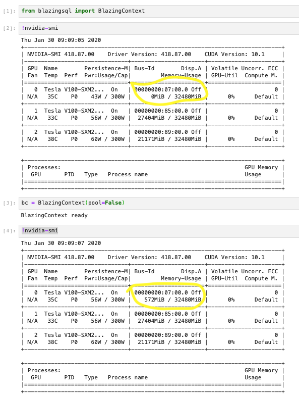 [BUG] BlazingContext is not releasing GPU memory · Issue #310 · BlazingDB/blazingsql · GitHub