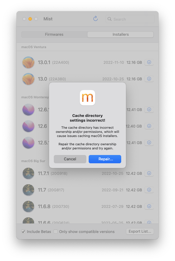 Cache directory permissions error · Issue #28 · ninxsoft/Mist · GitHub