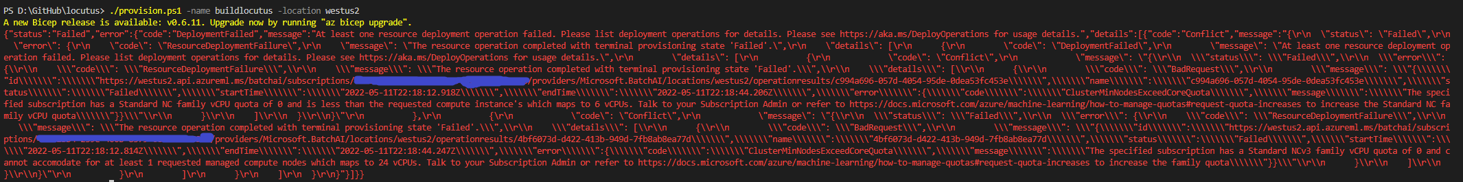 Not able to provision Azure resources · Issue #1 · Azure-Samples/locutus · GitHub