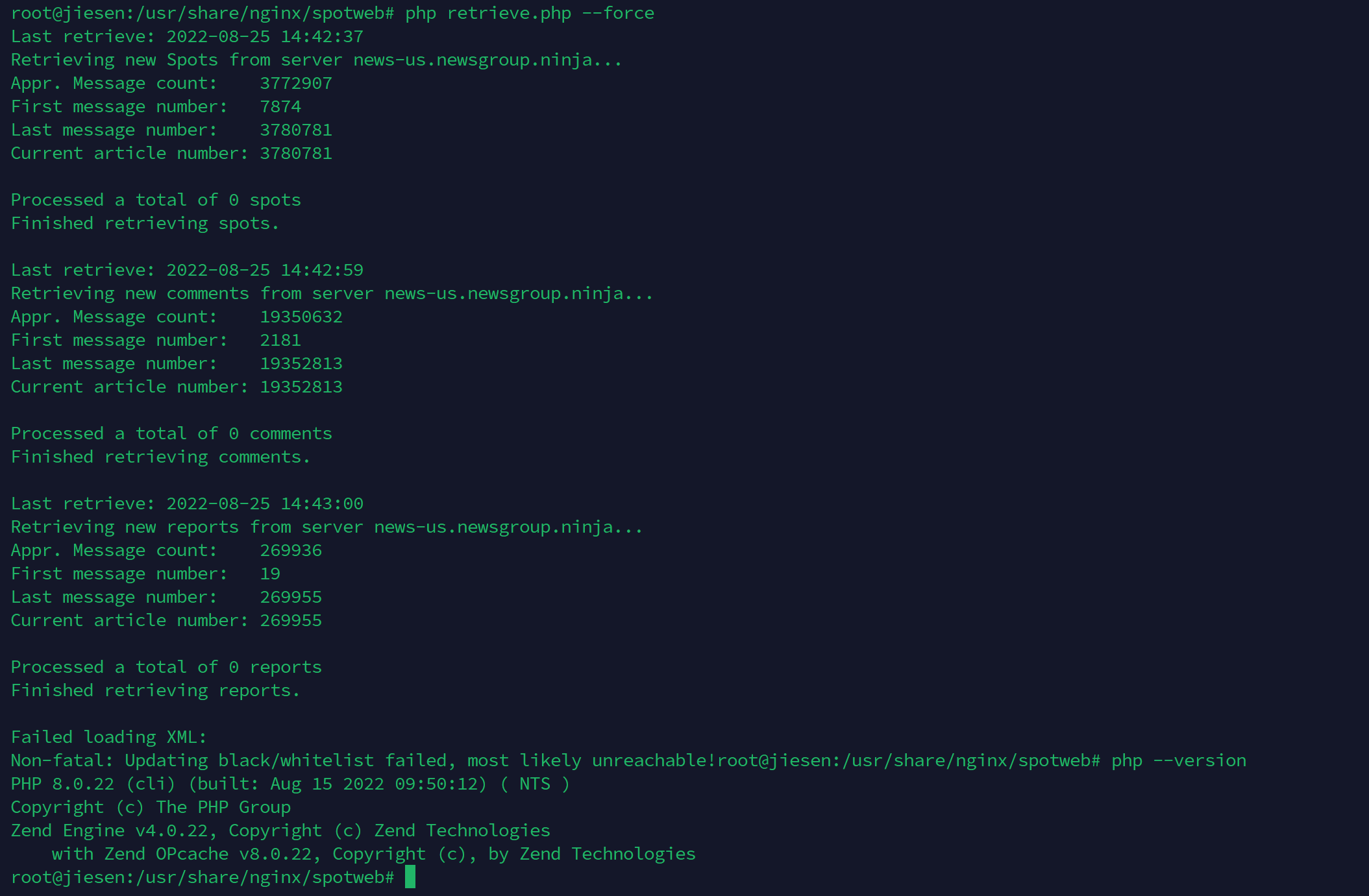 Failed loading XML: Non-fatal: Updating black/whitelist failed, most likely unreachable! · Issue ...