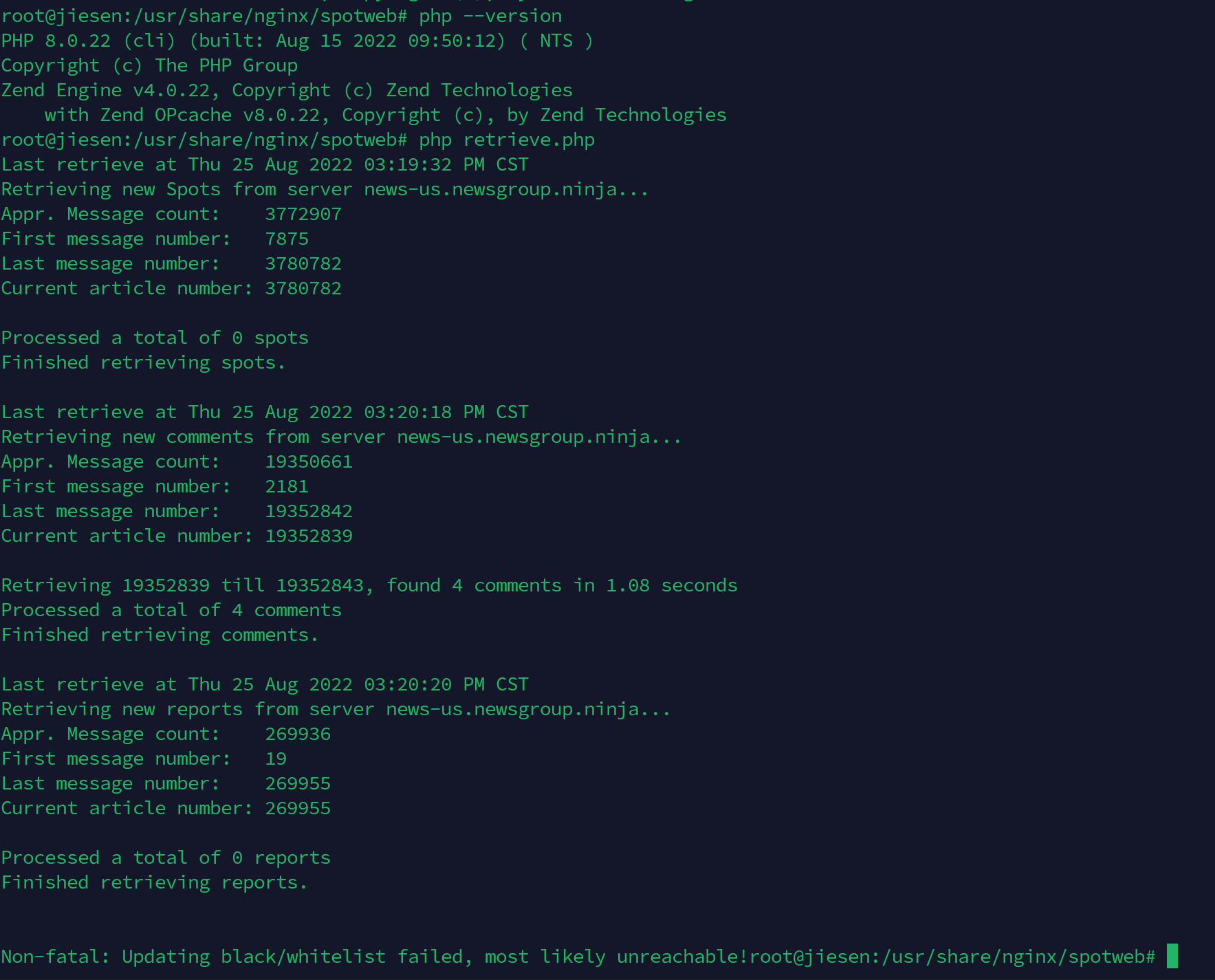 Failed loading XML: Non-fatal: Updating black/whitelist failed, most likely unreachable! · Issue ...
