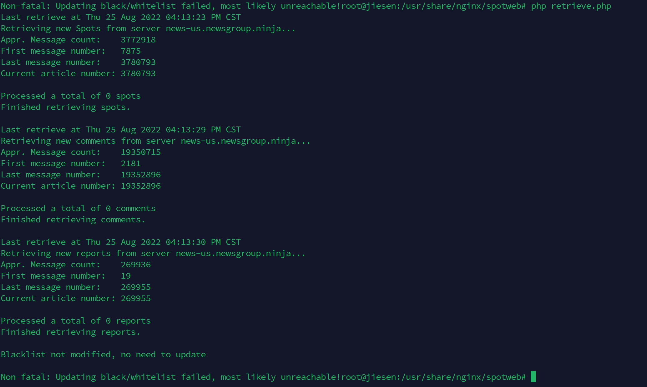 Failed loading XML: Non-fatal: Updating black/whitelist failed, most likely unreachable! · Issue ...
