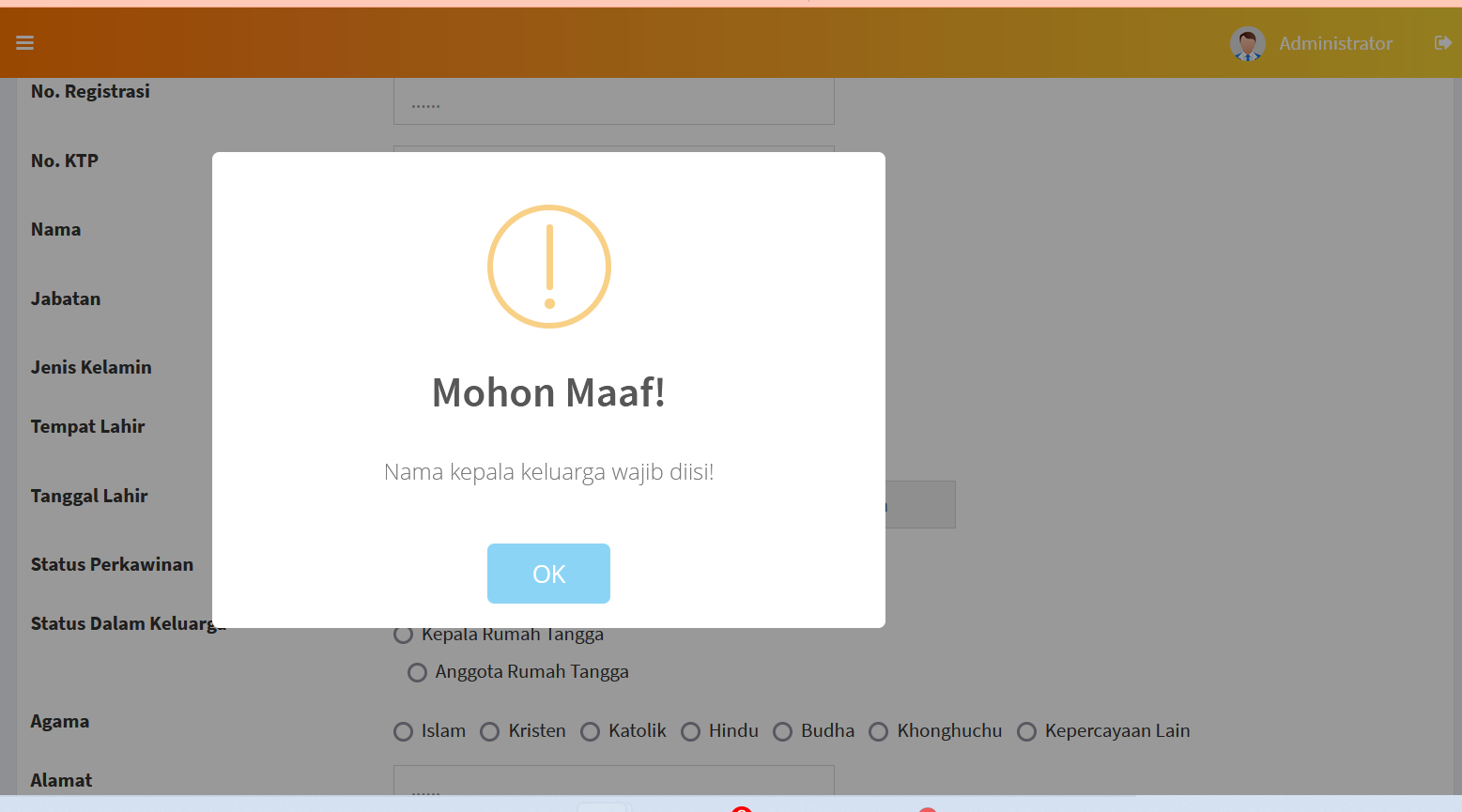 Permintaan fitur: Pemberitahuan Data belum lengkap Pada saat Input Data ...
