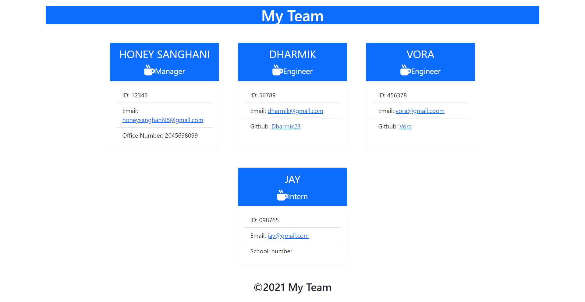 GitHub - HoneySanghani/team-profile-generator