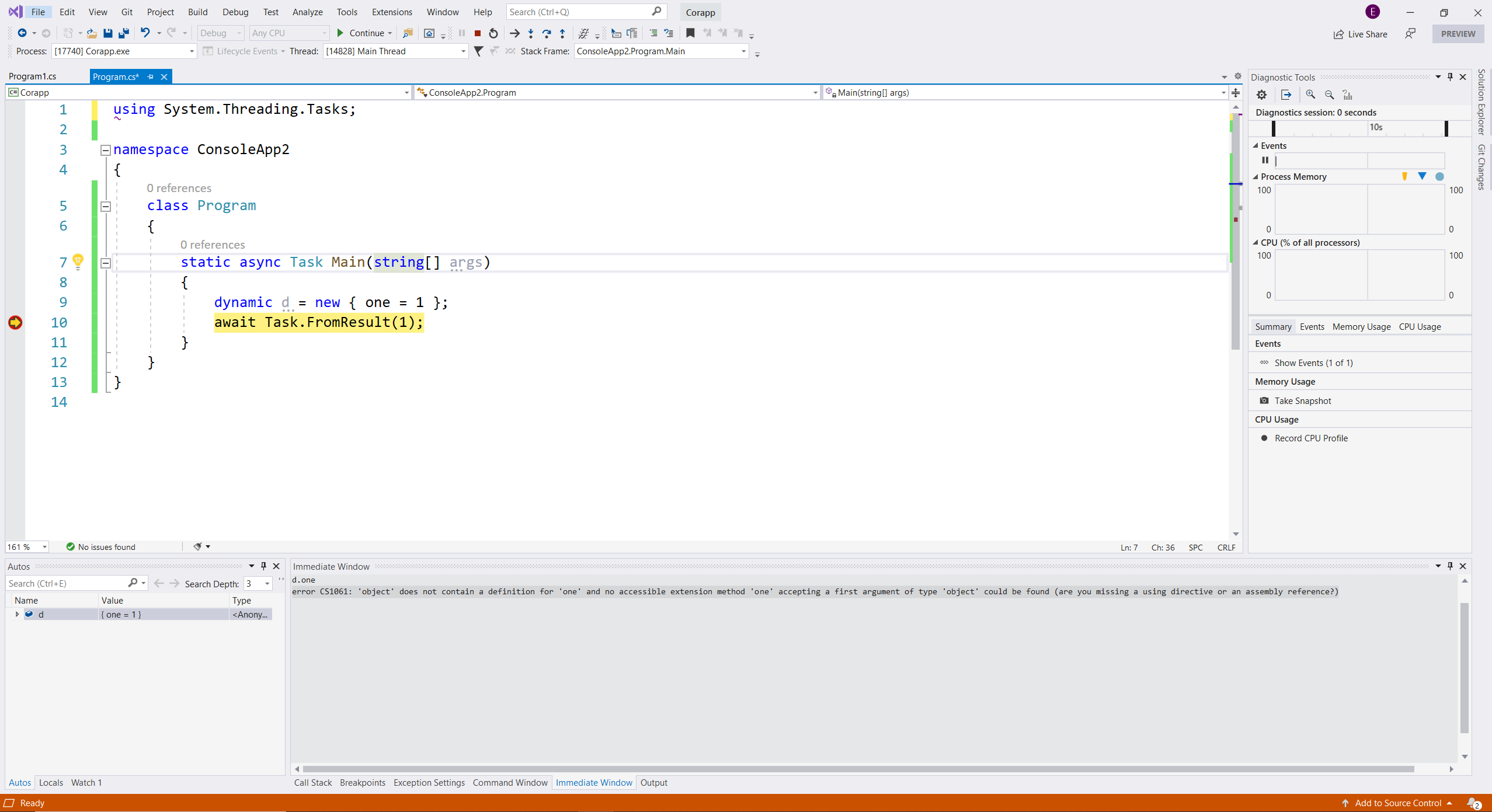 CSharpExpressionCompiler can't evaluate expressions with dynamic variables inside async method ...