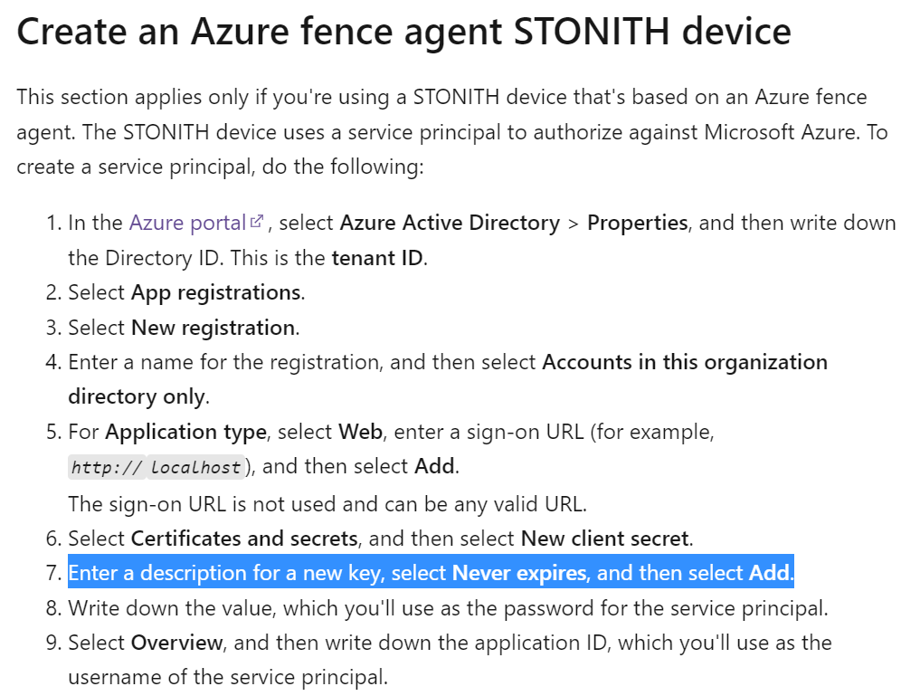 We cannot select "Never expires" in step 7 (how to create an AAD ...